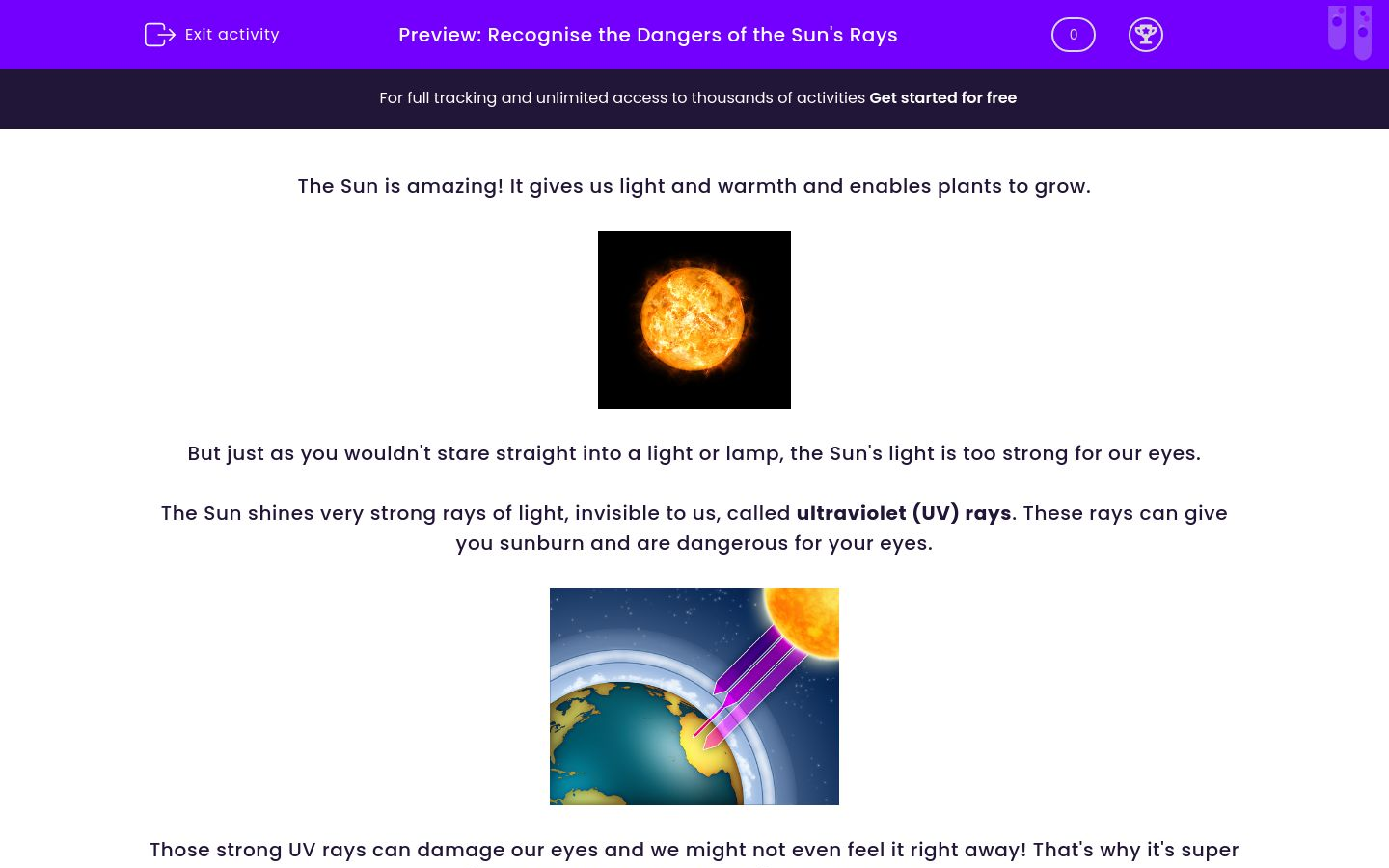 Recognise the Dangers of the Sun's Rays Worksheet - EdPlace