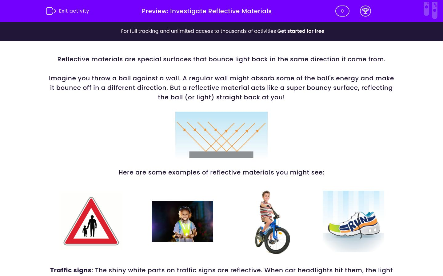 Investigate Reflective Materials Worksheet - EdPlace