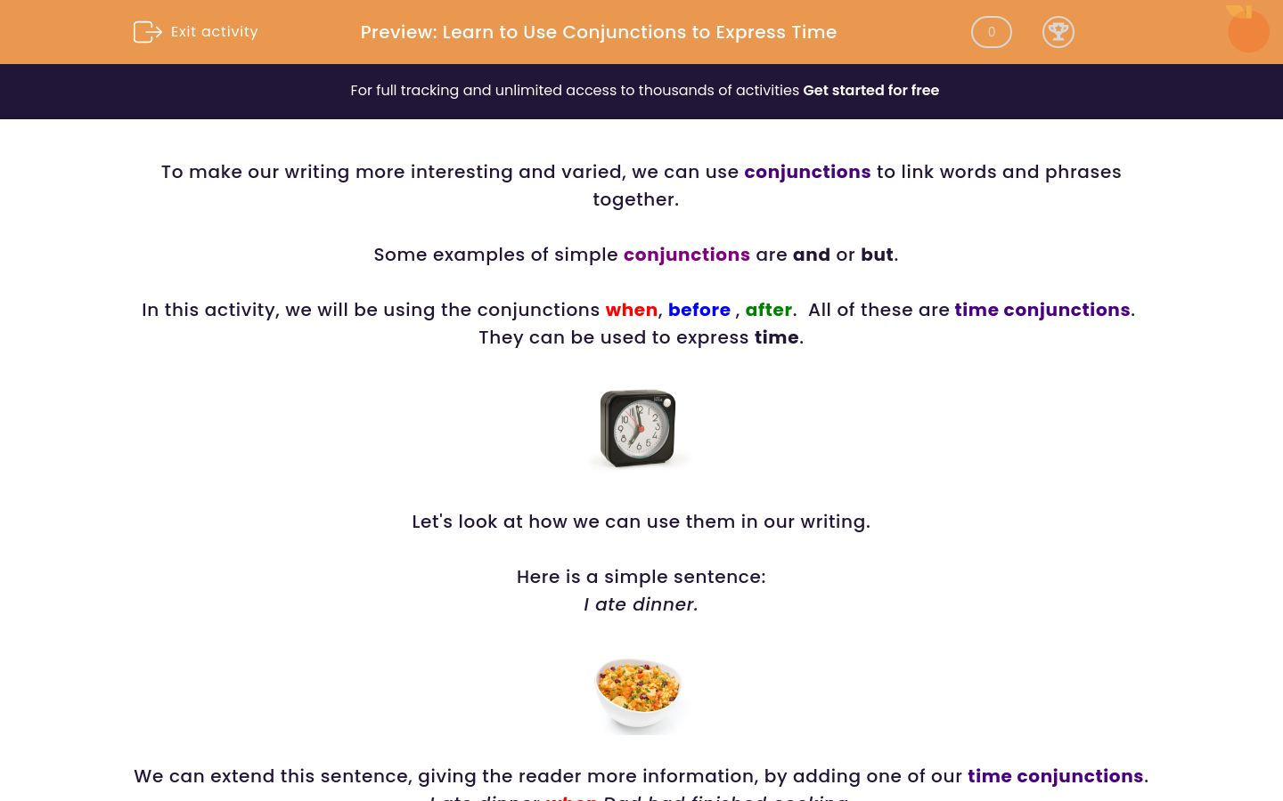 Learn to Use Conjunctions to Express Time Worksheet - EdPlace