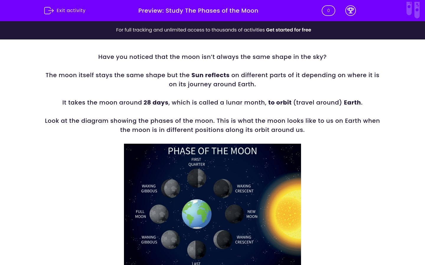 Study The Phases of the Moon Worksheet - EdPlace