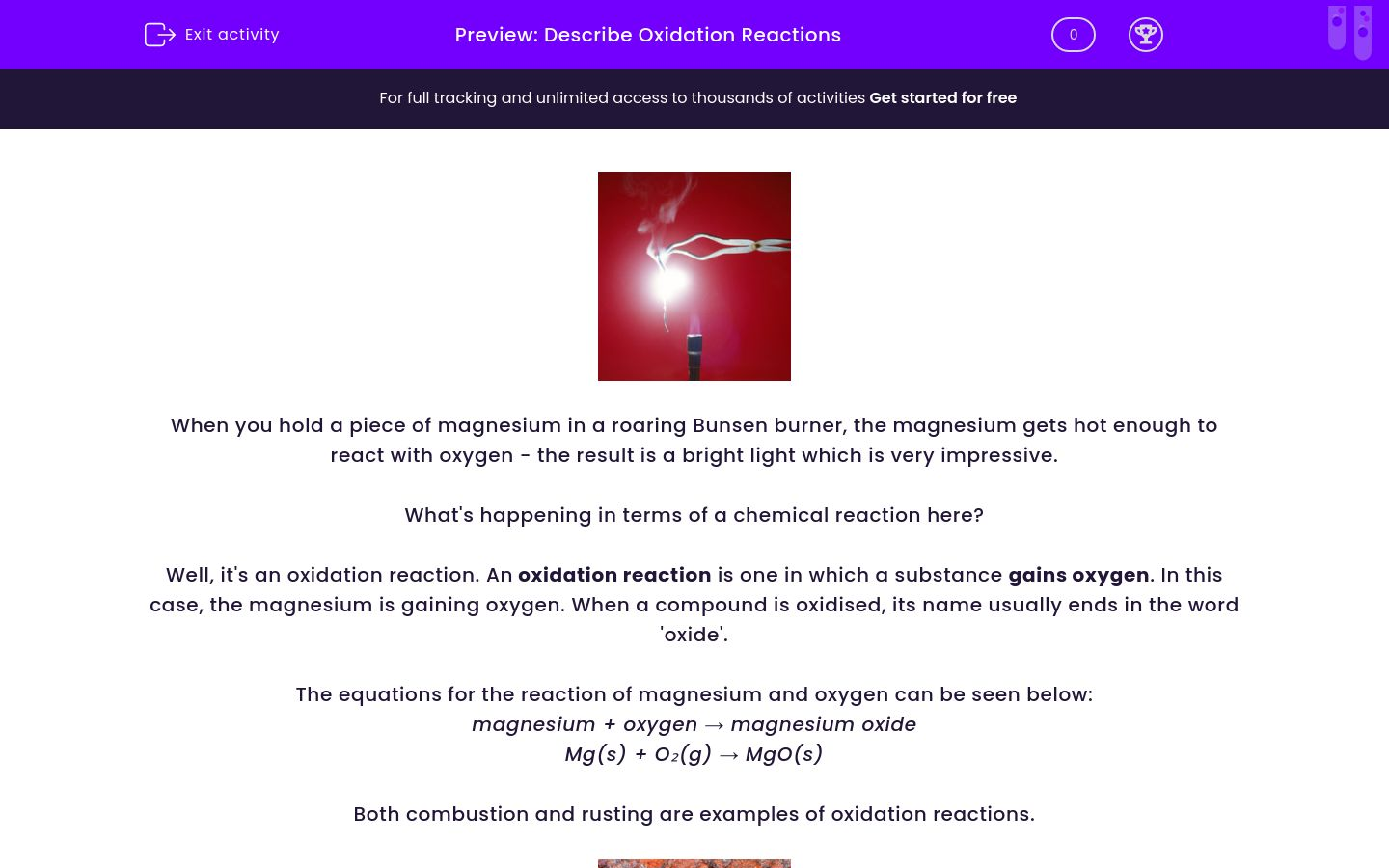 Describe Oxidation Reactions Worksheet - EdPlace