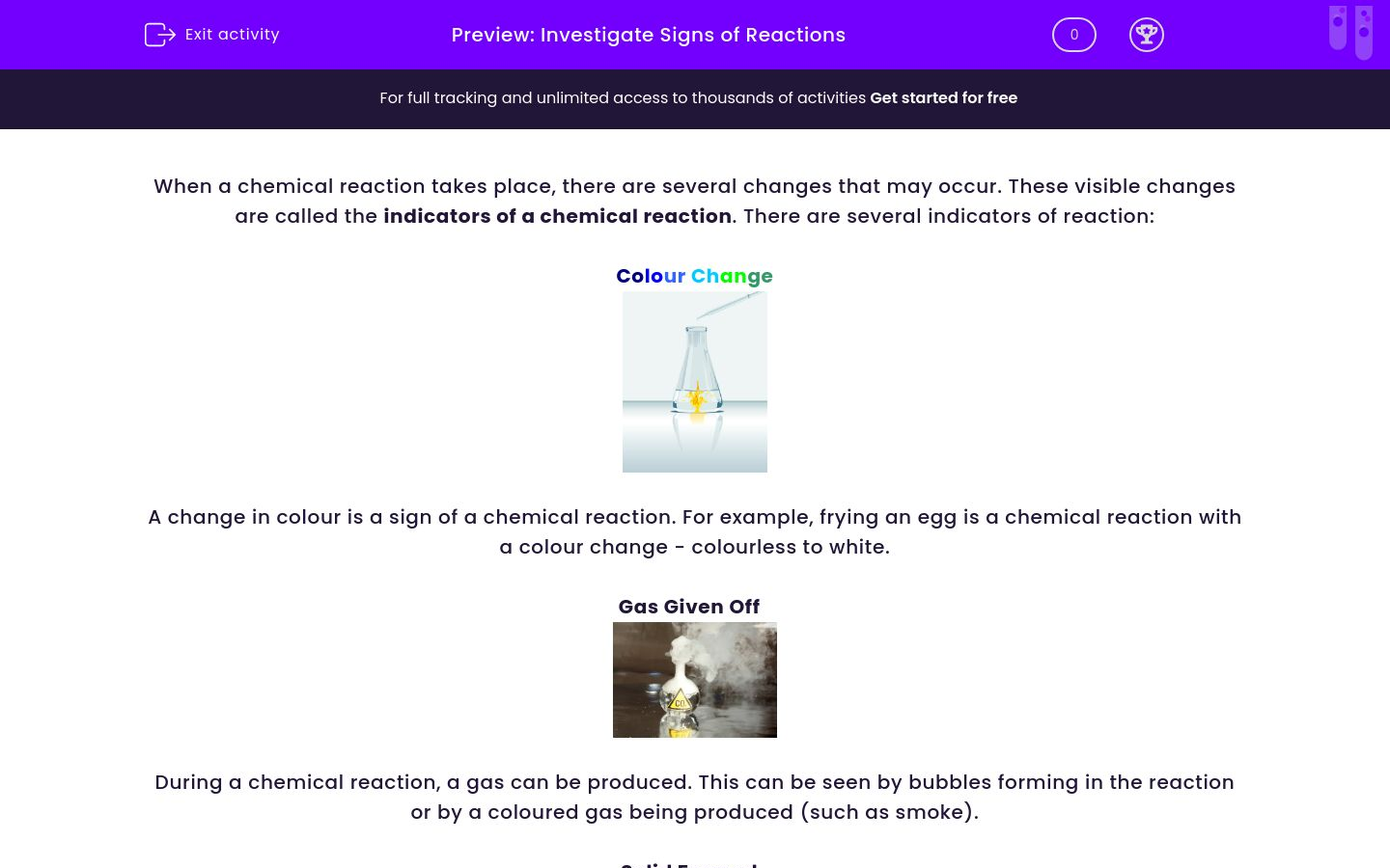 Investigate Signs of Reactions Worksheet - EdPlace