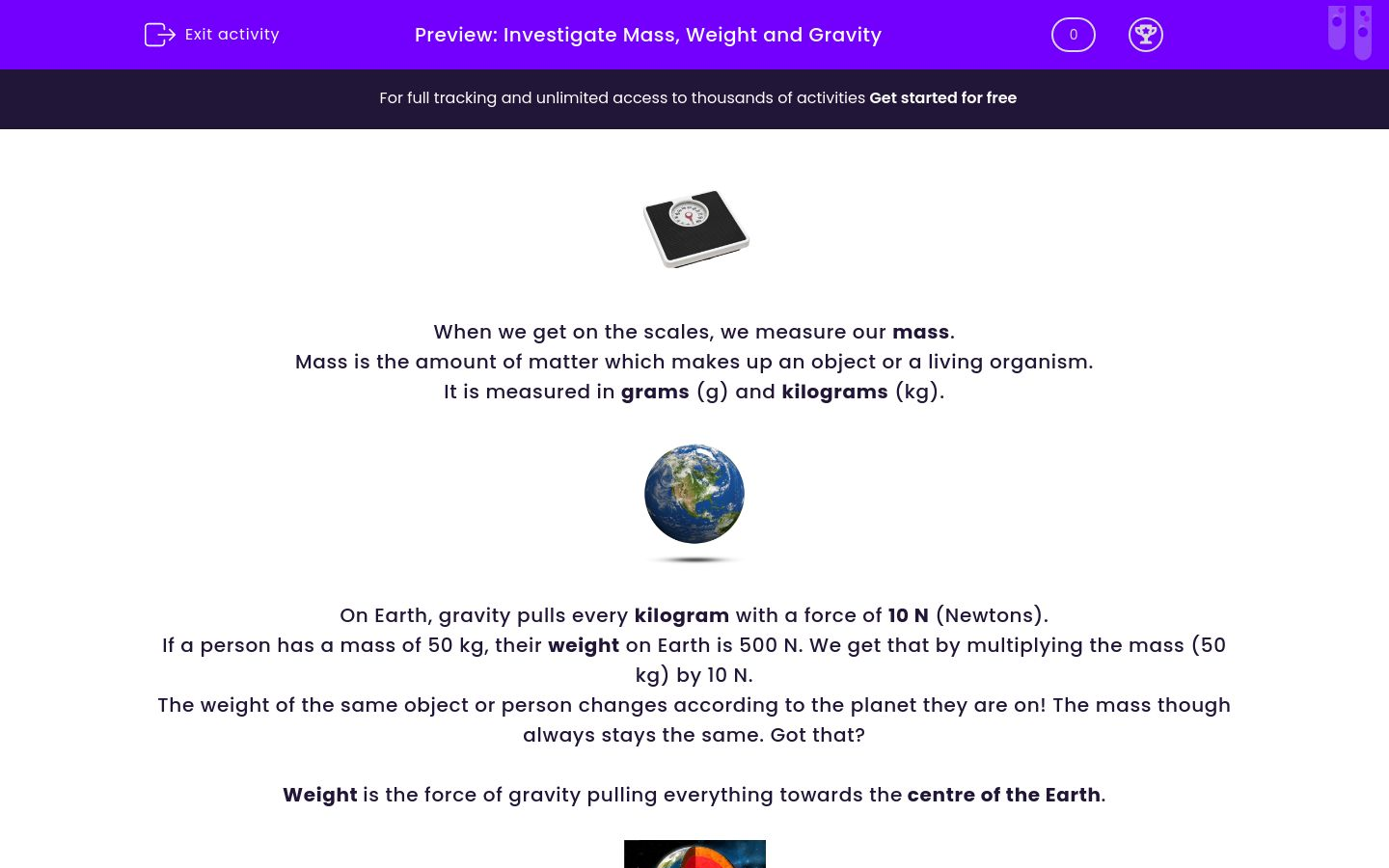 Investigate Mass, Weight and Gravity Worksheet - EdPlace
