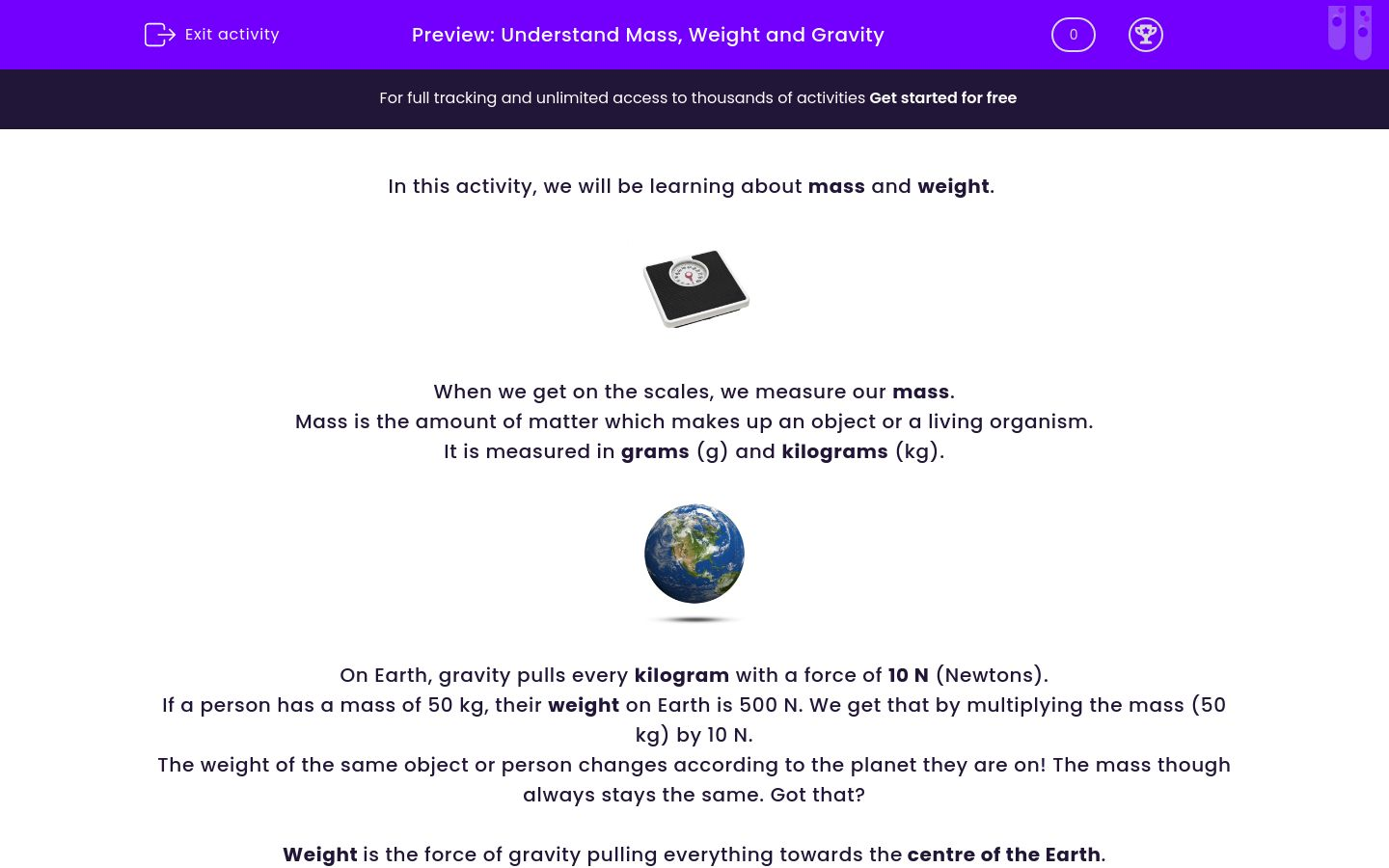 Understand Mass, Weight and Gravity Worksheet - EdPlace