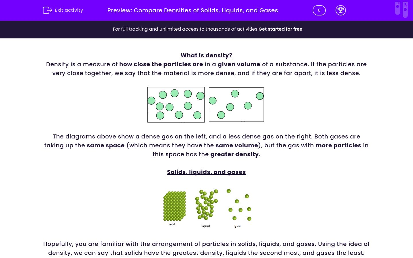 Compare Densities of Solids, Liquids, and Gases Worksheet - EdPlace