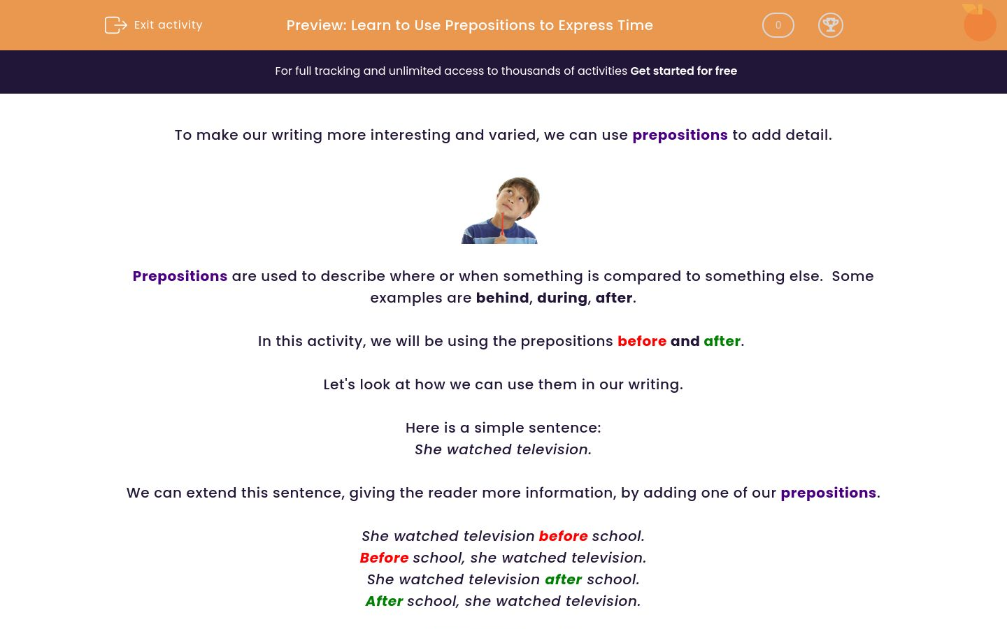 Learn to Use Prepositions to Express Time Worksheet - EdPlace