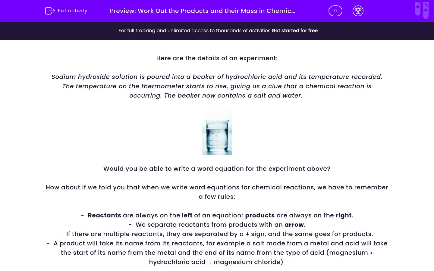 Work Out the Products and their Mass in Chemical Reactions Worksheet ...