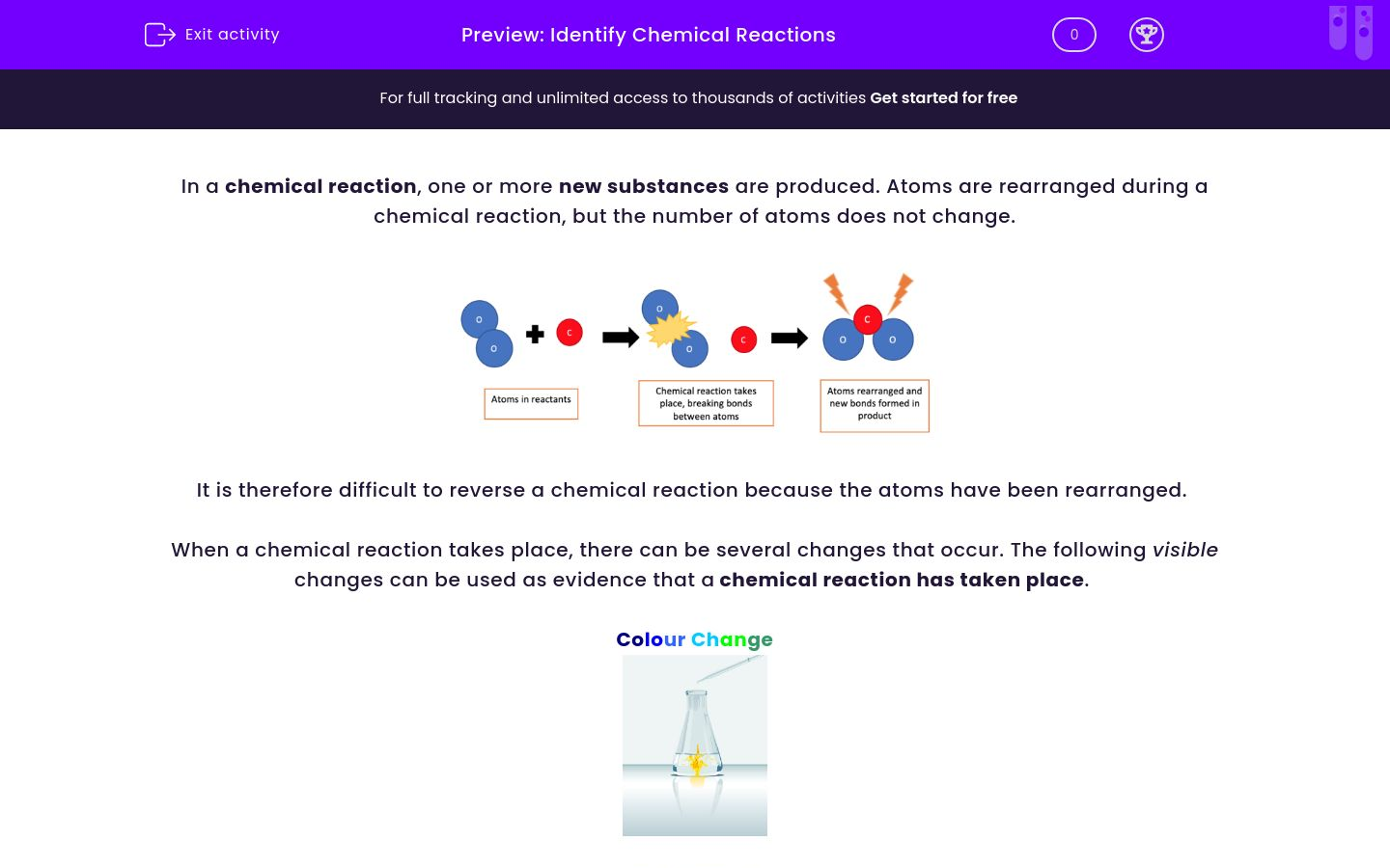 Identify Chemical Reactions Worksheet - EdPlace