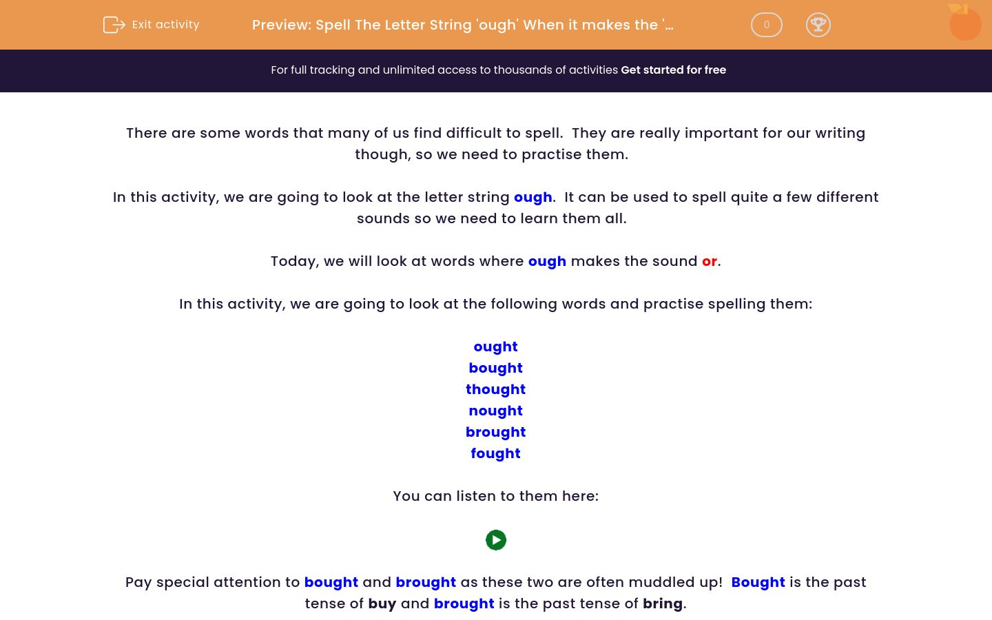 Spell The Letter String 'ough' When it makes the 'or' Sound Worksheet ...