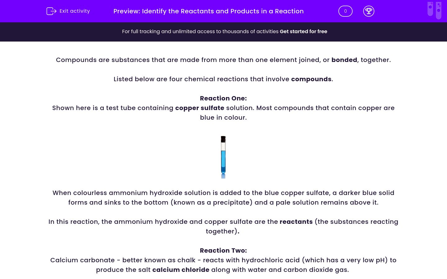Identify the Reactants and Products in a Reaction Worksheet - EdPlace