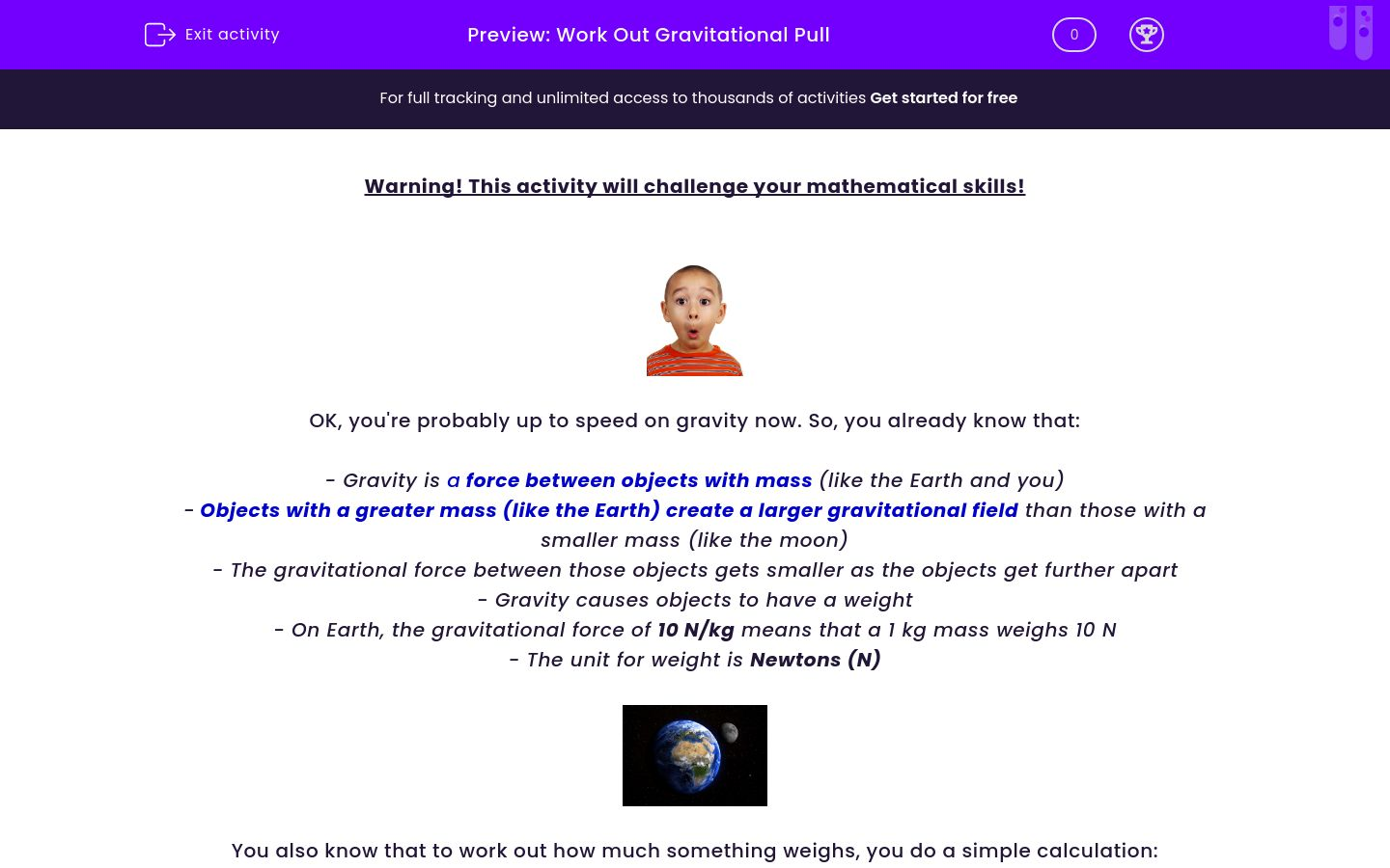 Work Out Gravitational Pull Worksheet - EdPlace