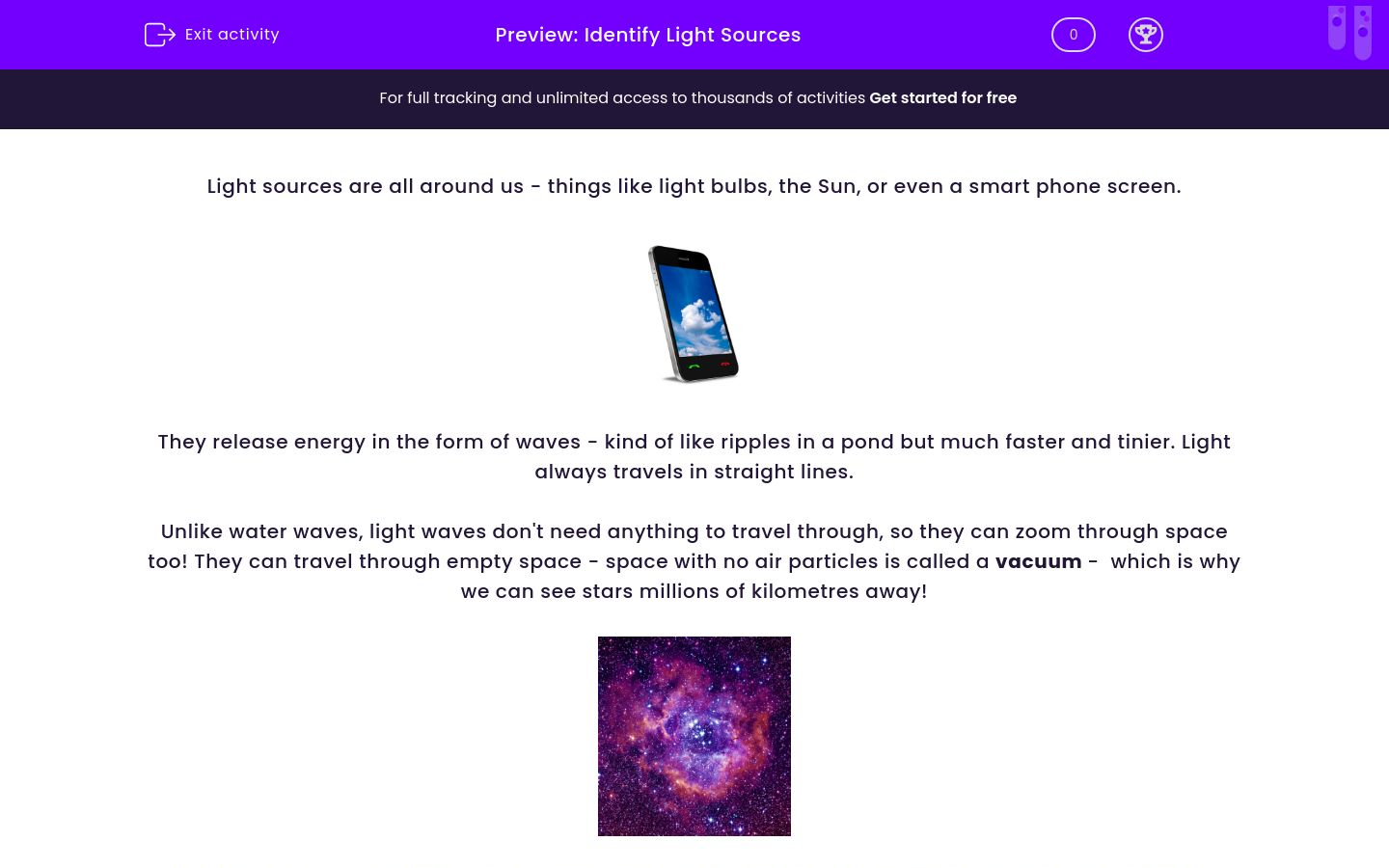 Identify Light Sources Worksheet - EdPlace