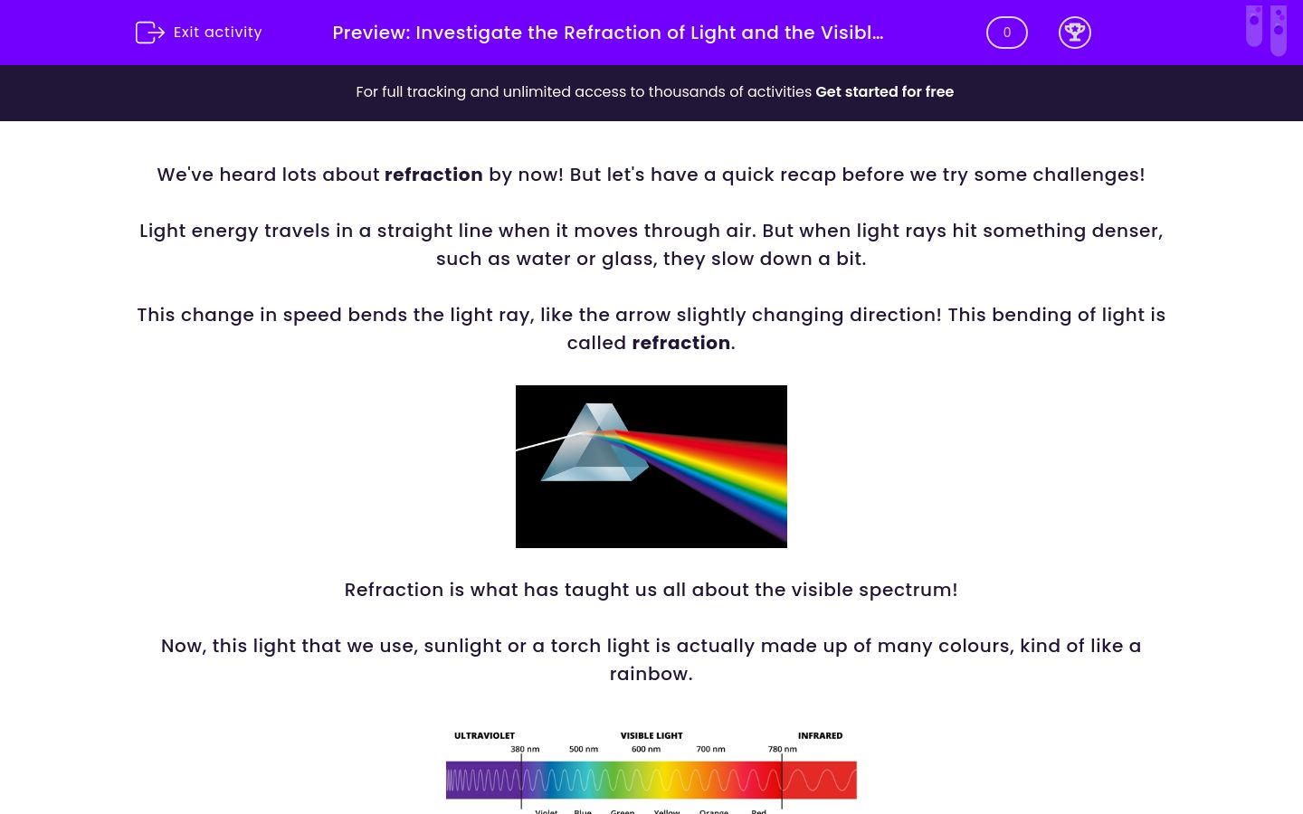 Investigate the Refraction of Light and the Visible Spectrum Worksheet ...
