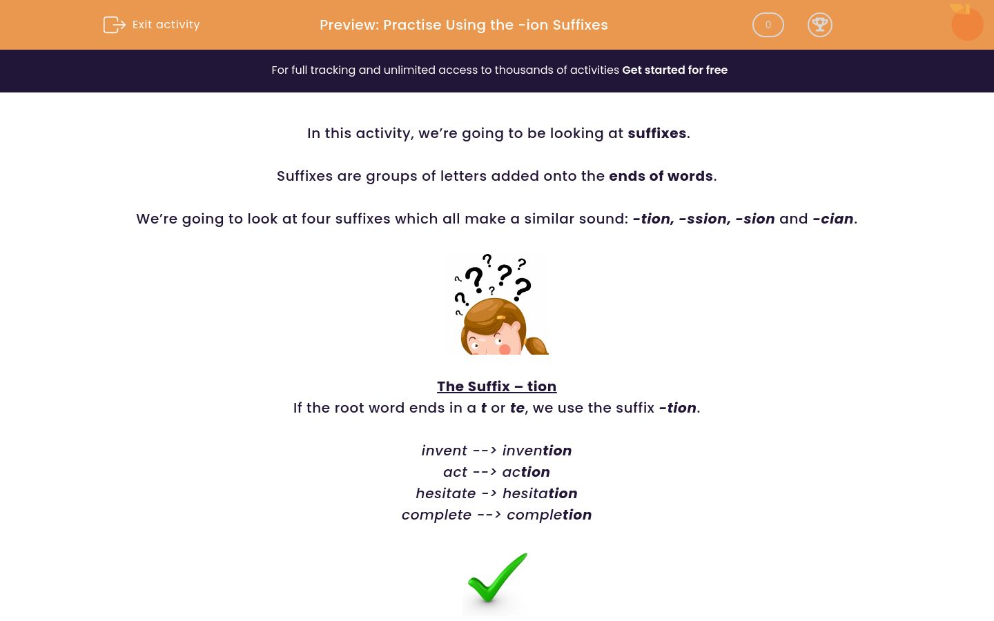 Practise Using the -ion Suffixes Worksheet - EdPlace