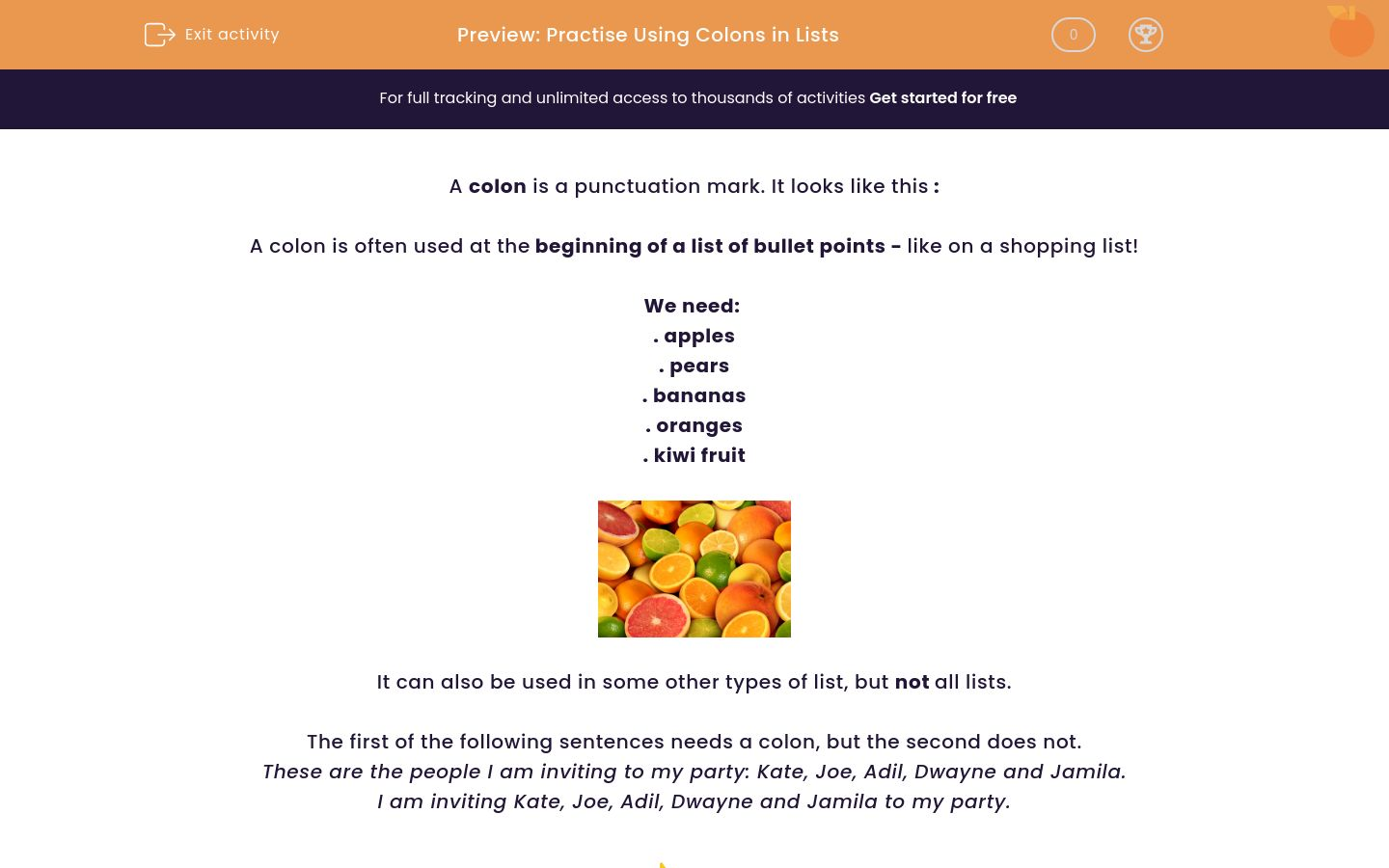 Practise Using Colons in Lists Worksheet - EdPlace