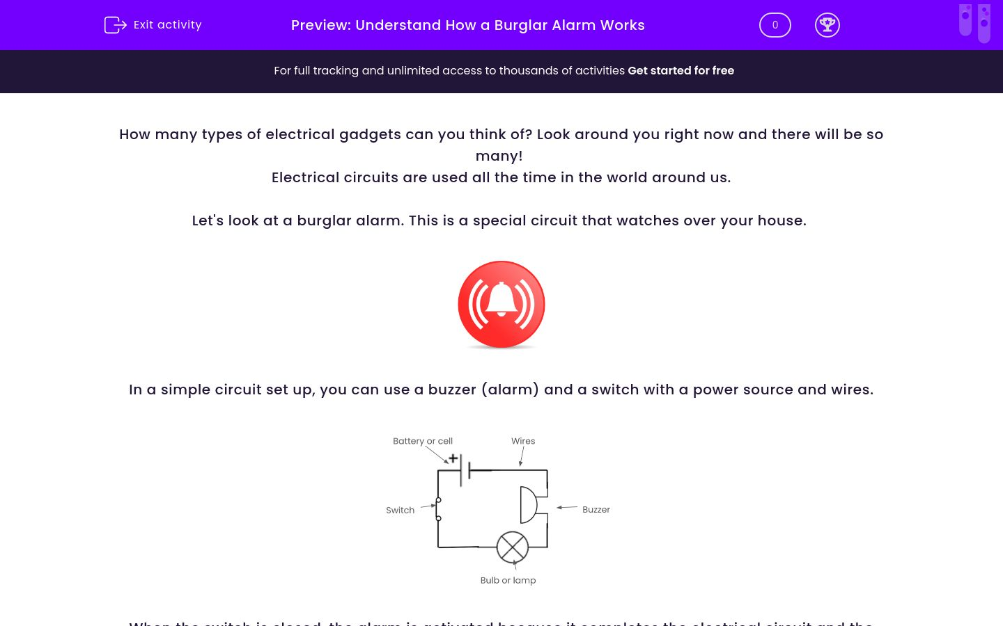 Understand How a Burglar Alarm Works Worksheet - EdPlace