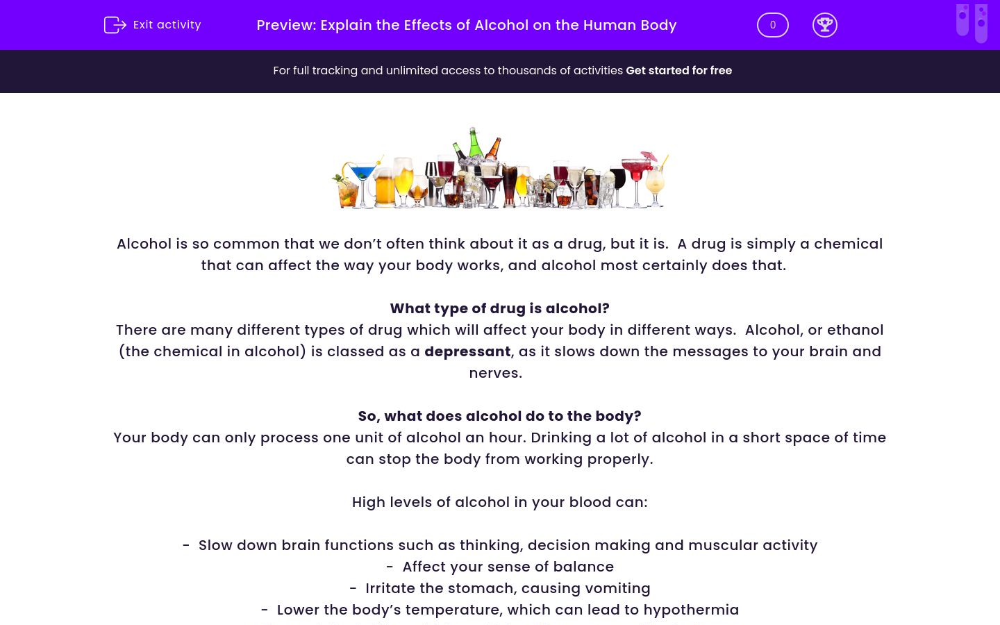 Explain the Effects of Alcohol on the Human Body Worksheet - EdPlace