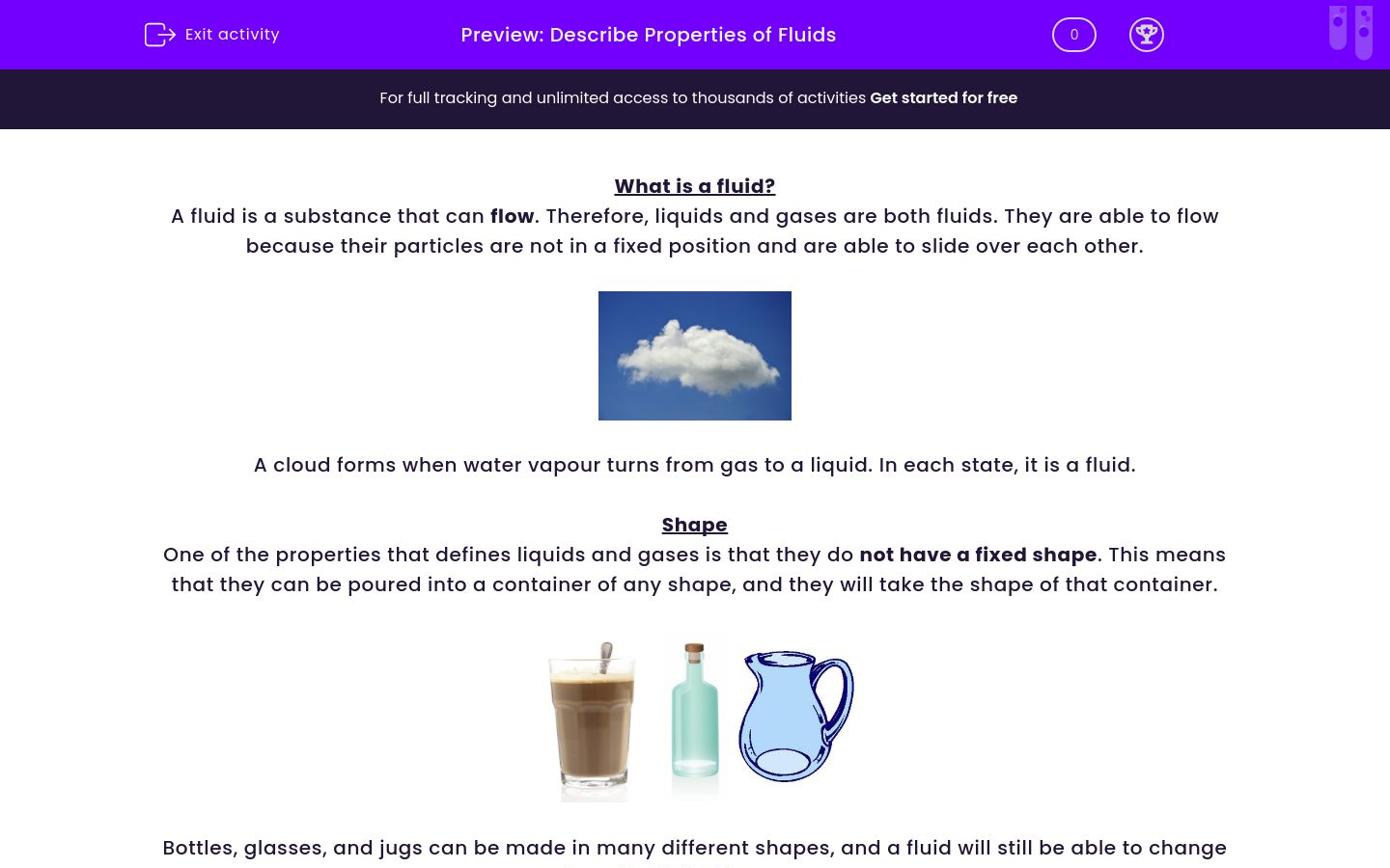 Describe Properties of Fluids Worksheet - EdPlace