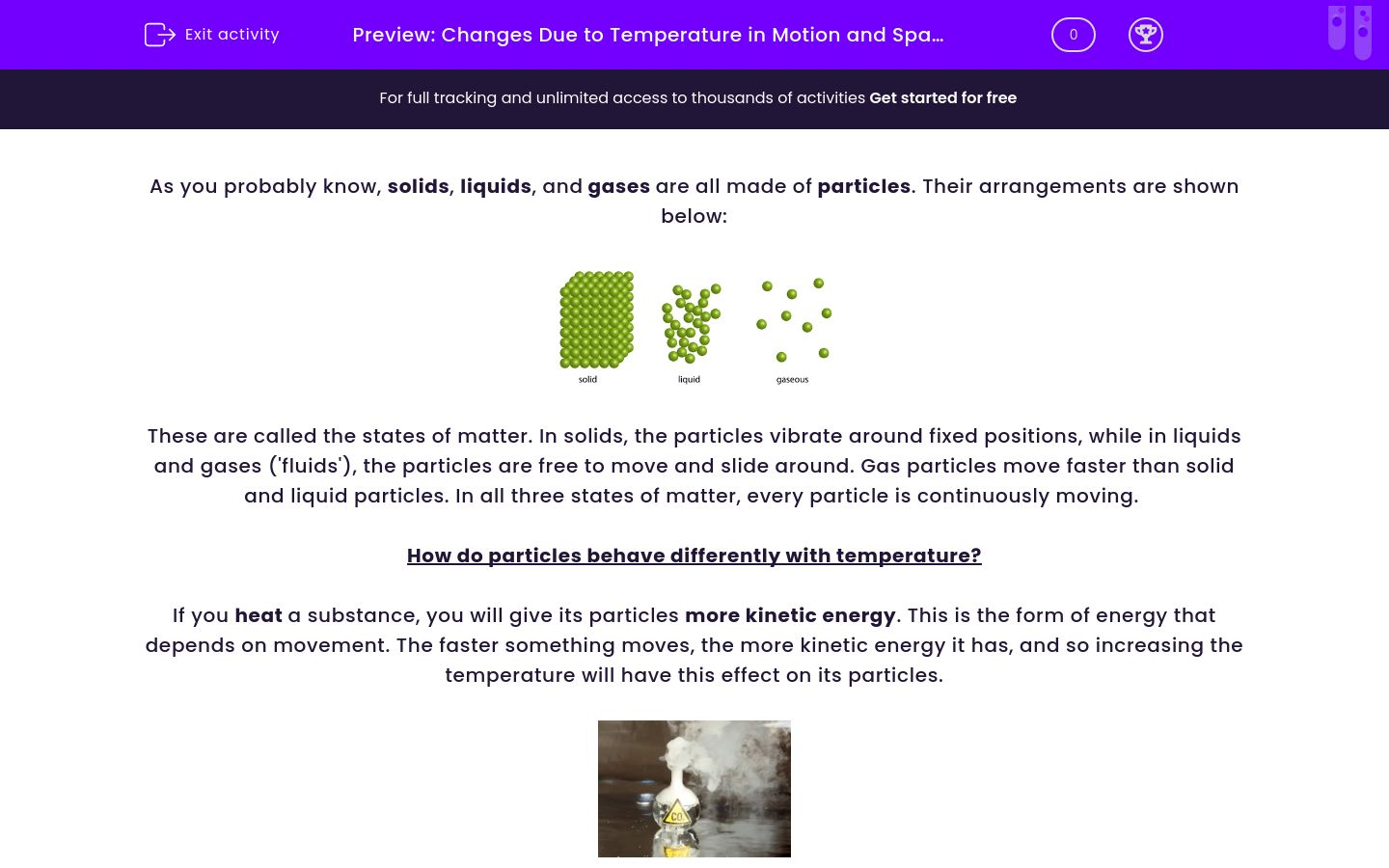 Changes Due to Temperature in Motion and Spacing of Particles Worksheet ...