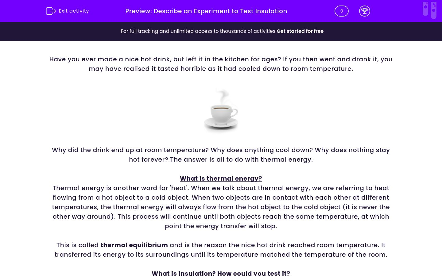 Describe an Experiment to Test Insulation Worksheet - EdPlace