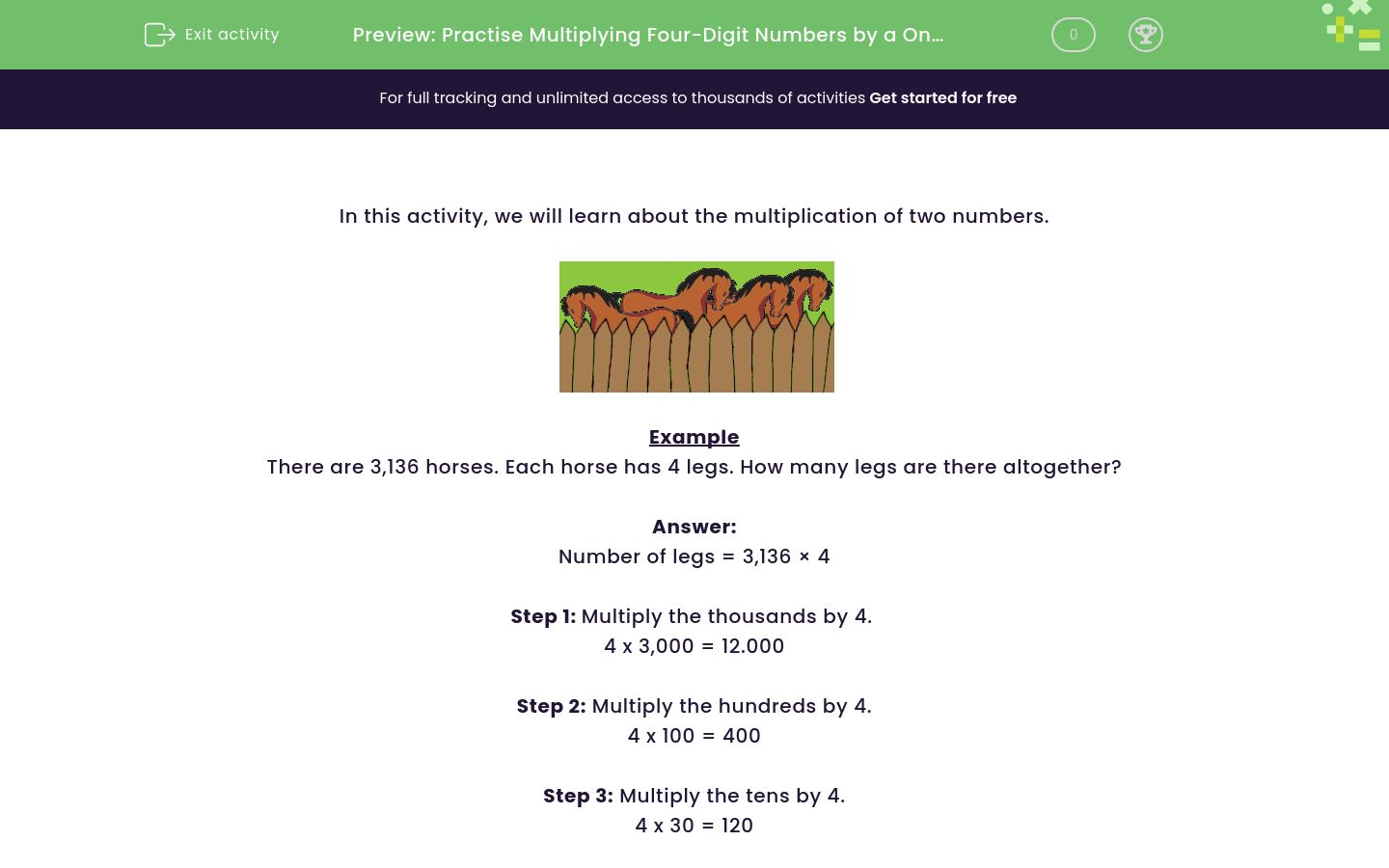 Practise Multiplying Four-Digit Numbers by a One-Digit Number Worksheet ...